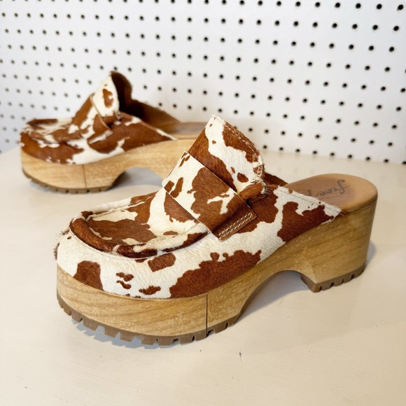 Free People | Shoes | Free People Corbin Cow Print Wood Platform Clogs ...